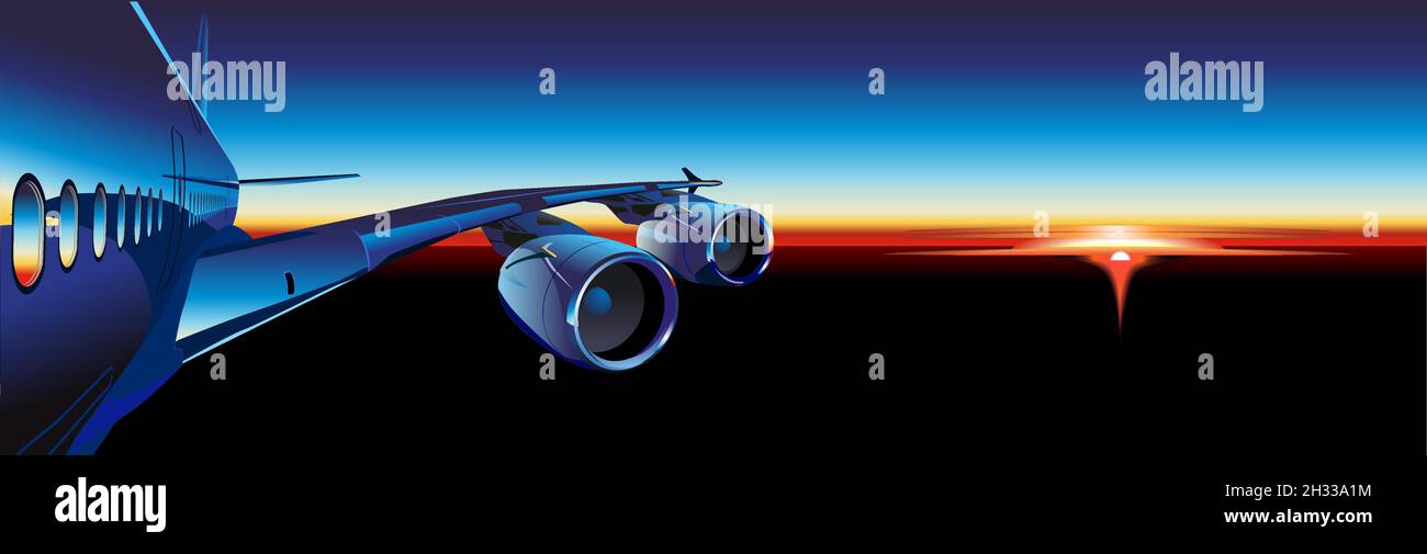 passenger aircraft at sunrise. Available EPS-8 vector format separated ...