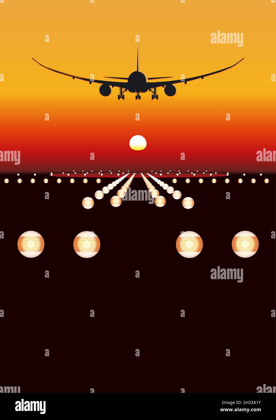 787 "Dreamliner" landing at sunset. Available EPS-8 vector format ...
