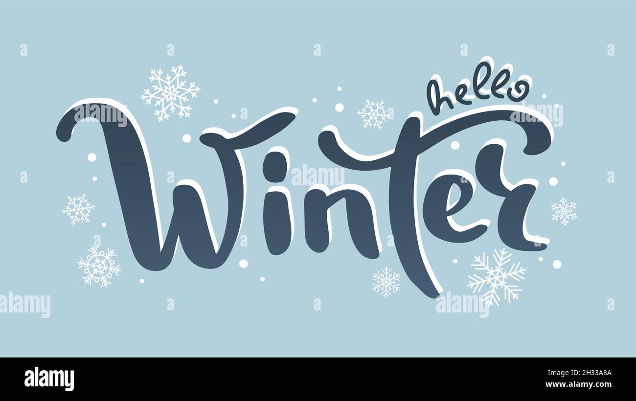 Hello winter lettering, cute handwritten vector illustration with snowflakes Stock Vector Image ...
