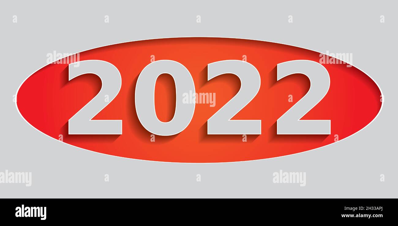 New year concept in paper cut out effect. Number 2022 on color ...