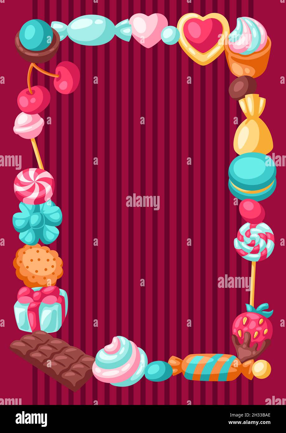 Frame with various candies and sweets. Confectionery or bakery stylized ...
