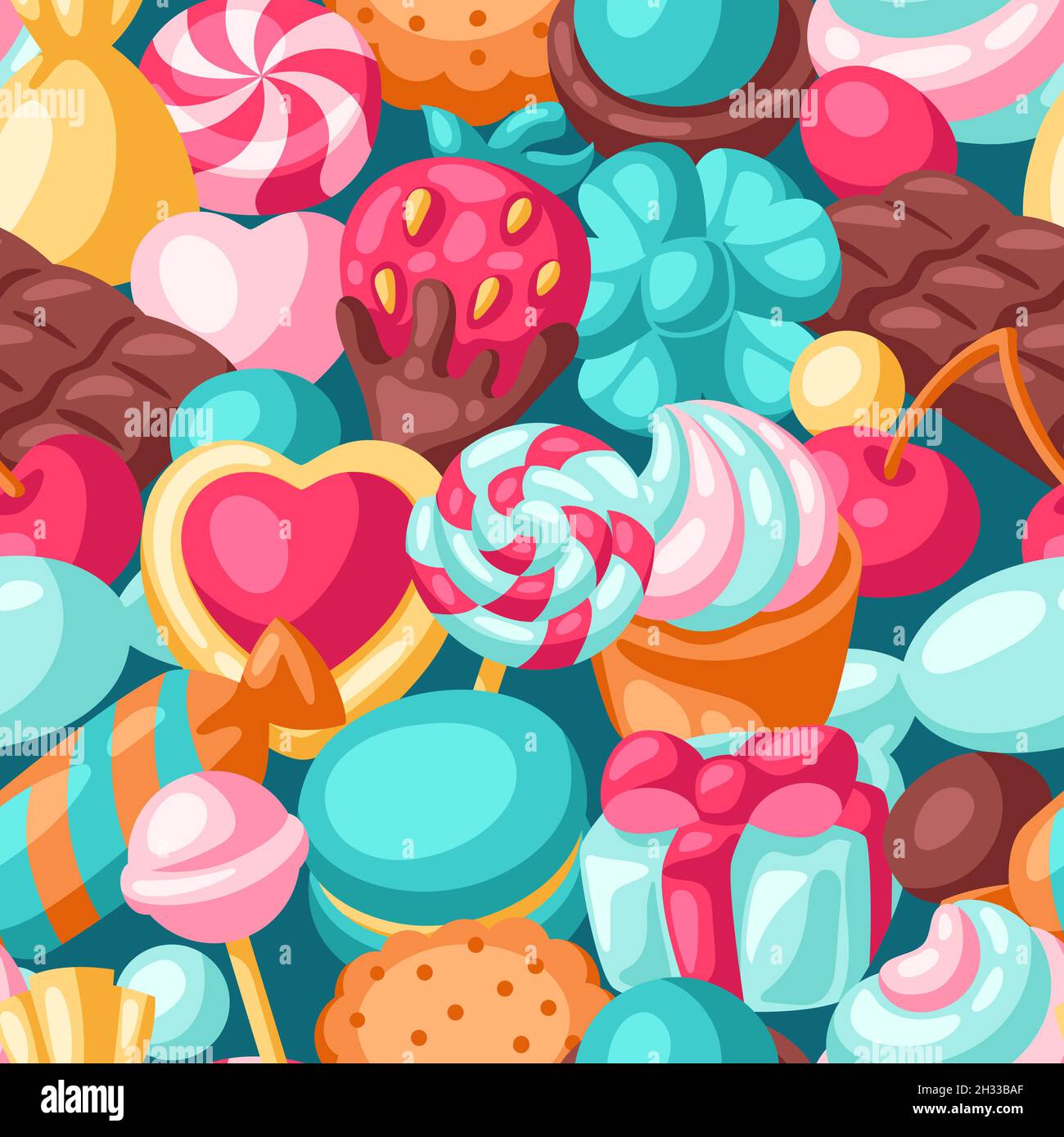 Seamless pattern various candies and sweets. Confectionery or bakery ...