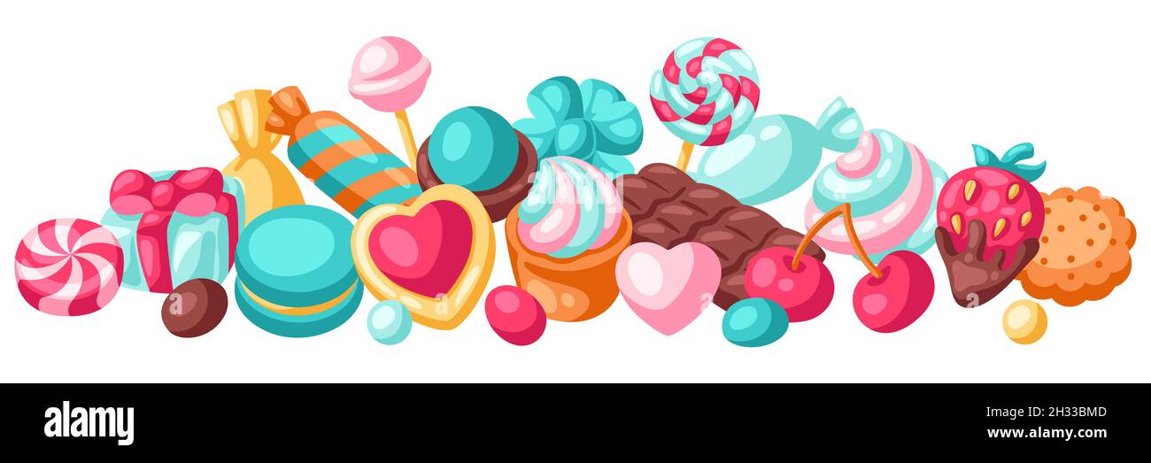 Background with various candies and sweets. Confectionery or bakery ...