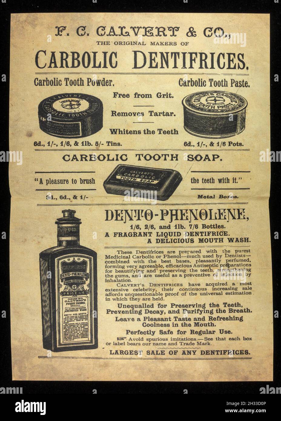 Victorian (replica) advert for Carbolic Dentifrices (tooth powder and ...