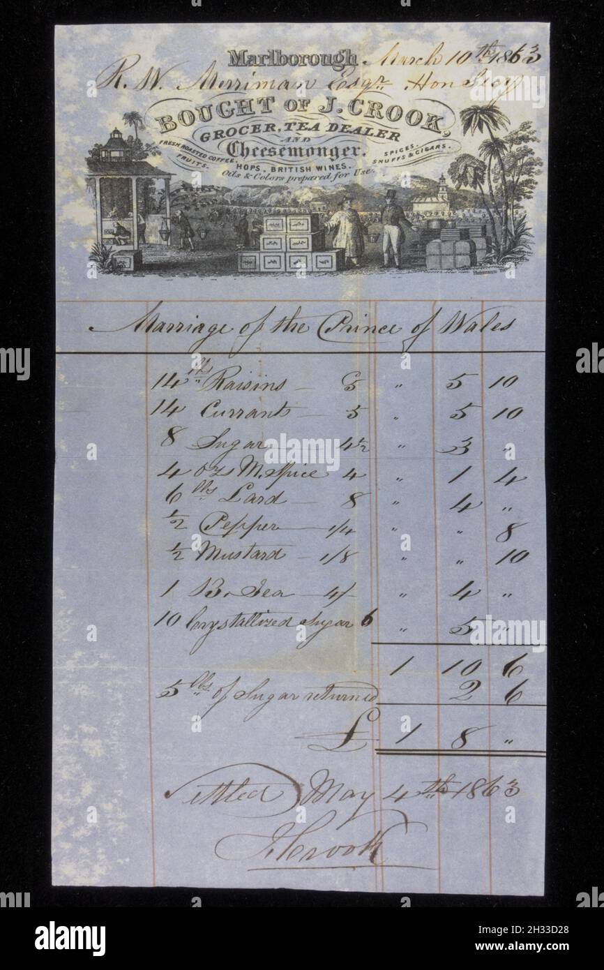 Victorian receipt (replica) from J Crook grocer & cheesemonger for ...