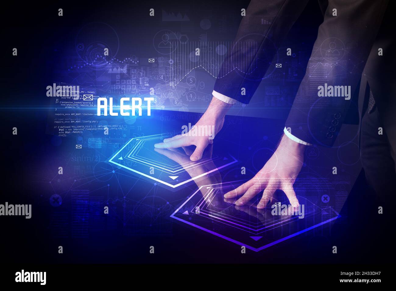 Hand touching digital table concept Stock Photo - Alamy
