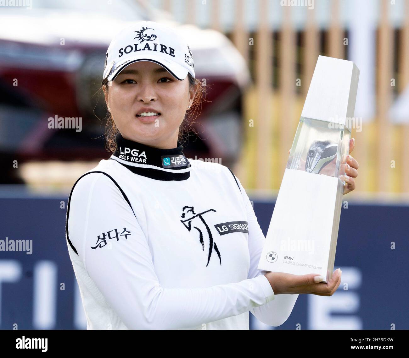 24 October 2021 - Busan, South Korea : Ko Jin-Young of South Korea, lifts her winners trophy ...