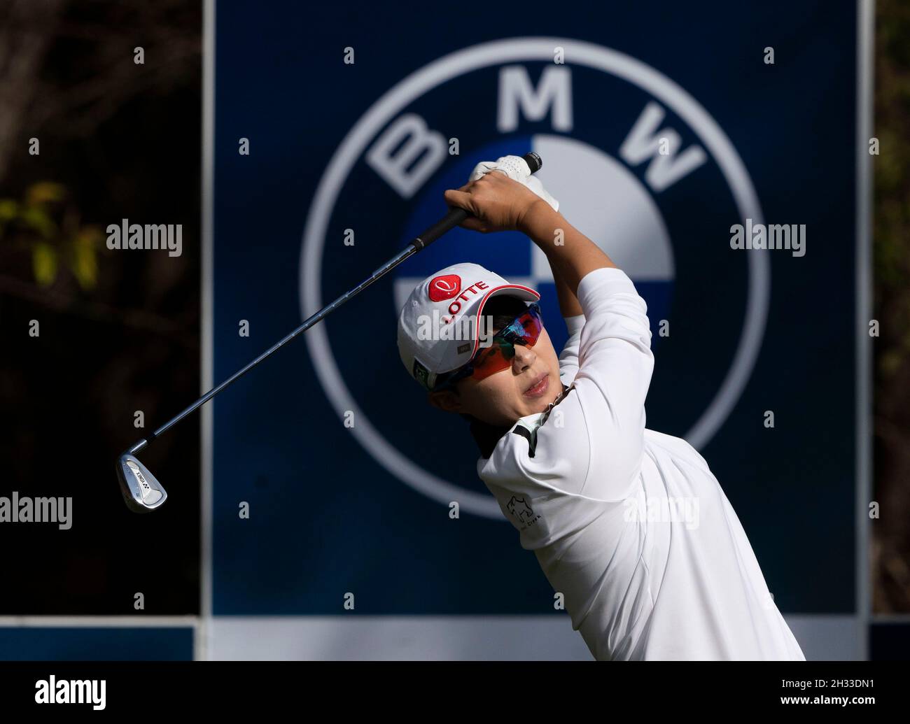 24 October 2021 - Busan, South Korea : Kim Hyo-Joo of South Korea plays from a tee shot 3rd hall ...