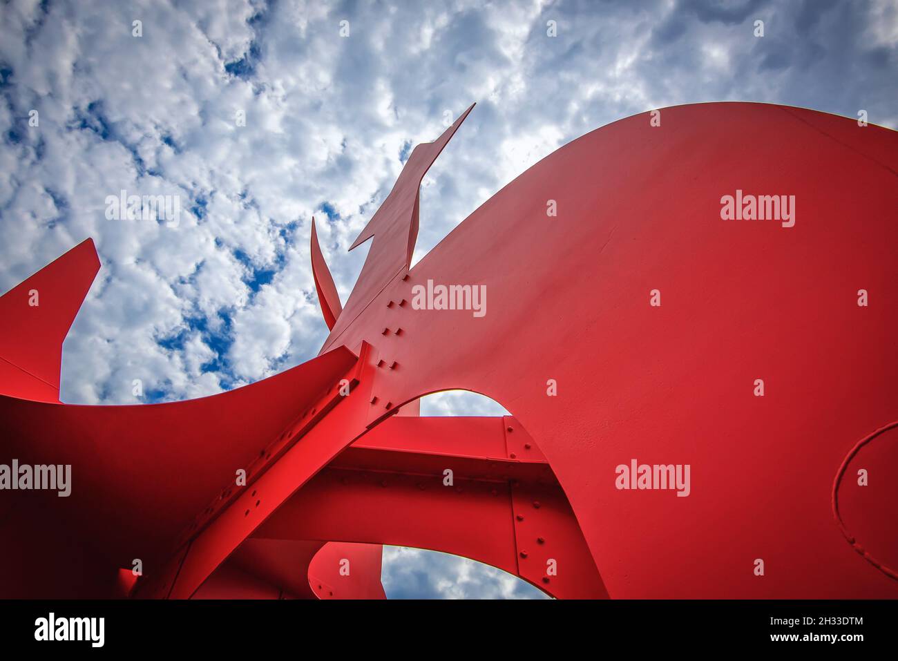 Red sculpture in Hanover on masch lake with clouds in the sky Stock ...