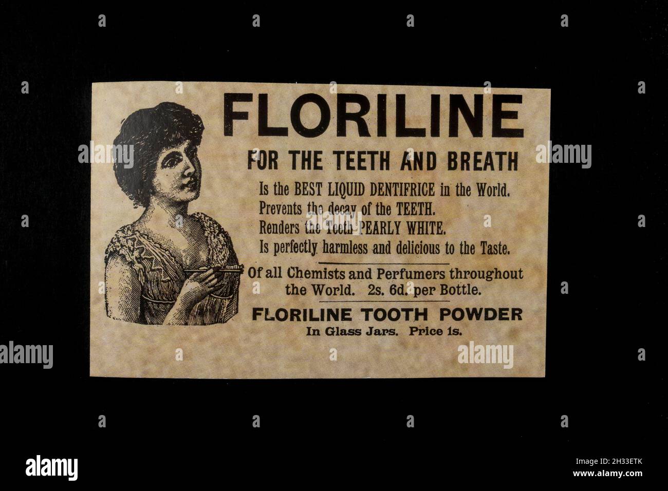 Victorian era advert (replica) for Floriline tooth powder ('best liquid ...