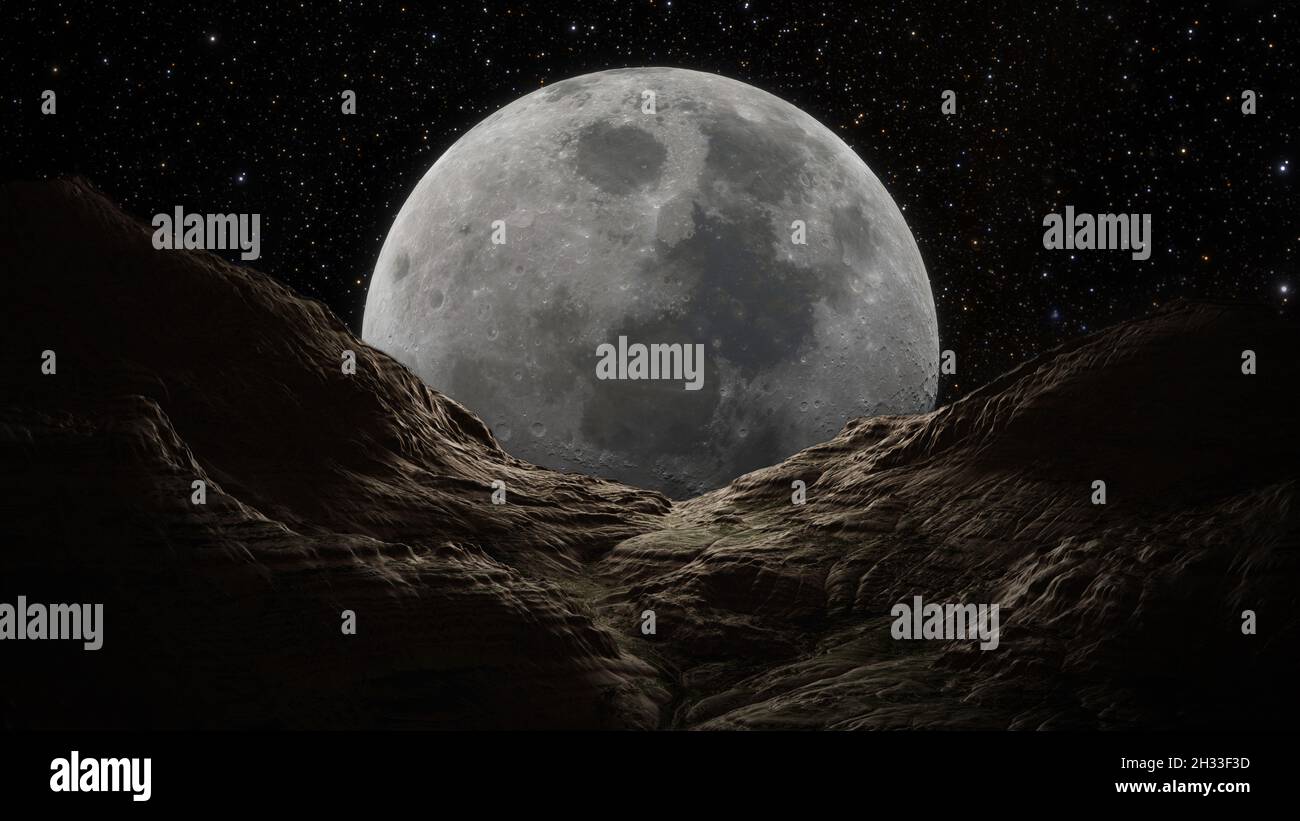 Moon Mountain landscape fantastic cosmos galaxies stars planets and ...