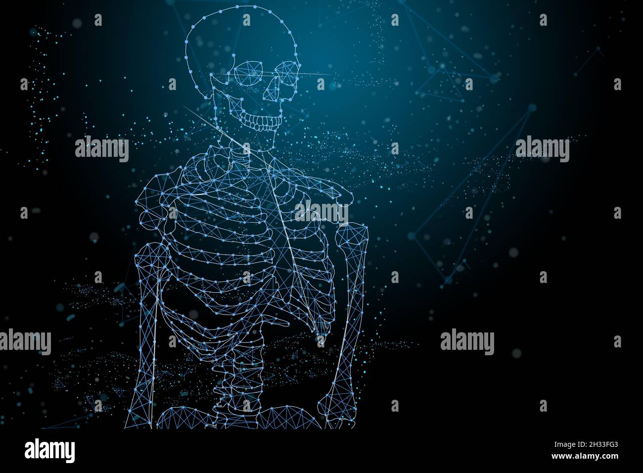 virtual points and lines in the form of a skeleton on blue background ...