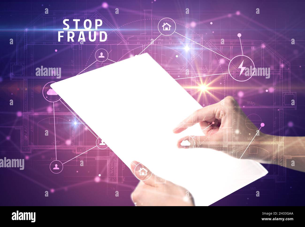 Holding futuristic tablet, security concept Stock Photo - Alamy