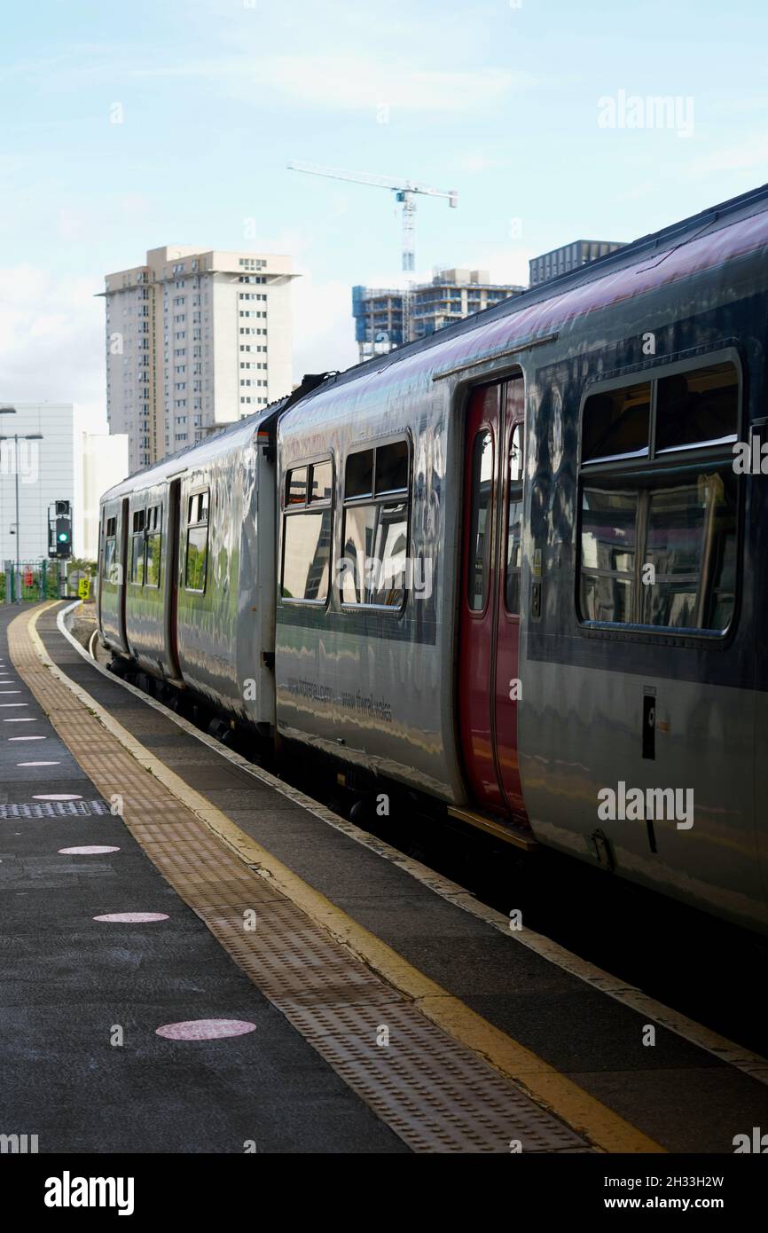 Cardiff, August 20 2021: Passengers at Queen Street Station Cardiff ...