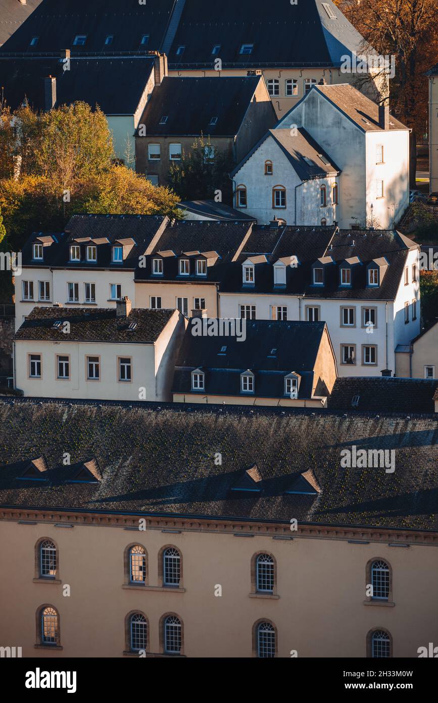 The beautiful rooftops architecture in the Grund, old town Luxembourg ...