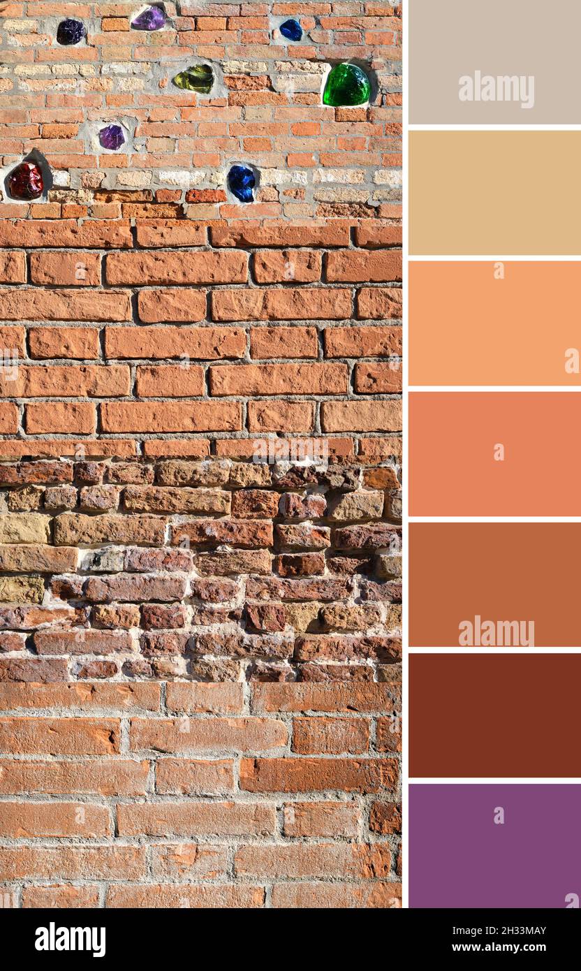 Color matching palette from old orange brick wall textures. Composite ...
