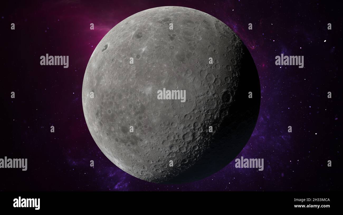 Moon in outer space against the background of stars, planets, galaxies ...