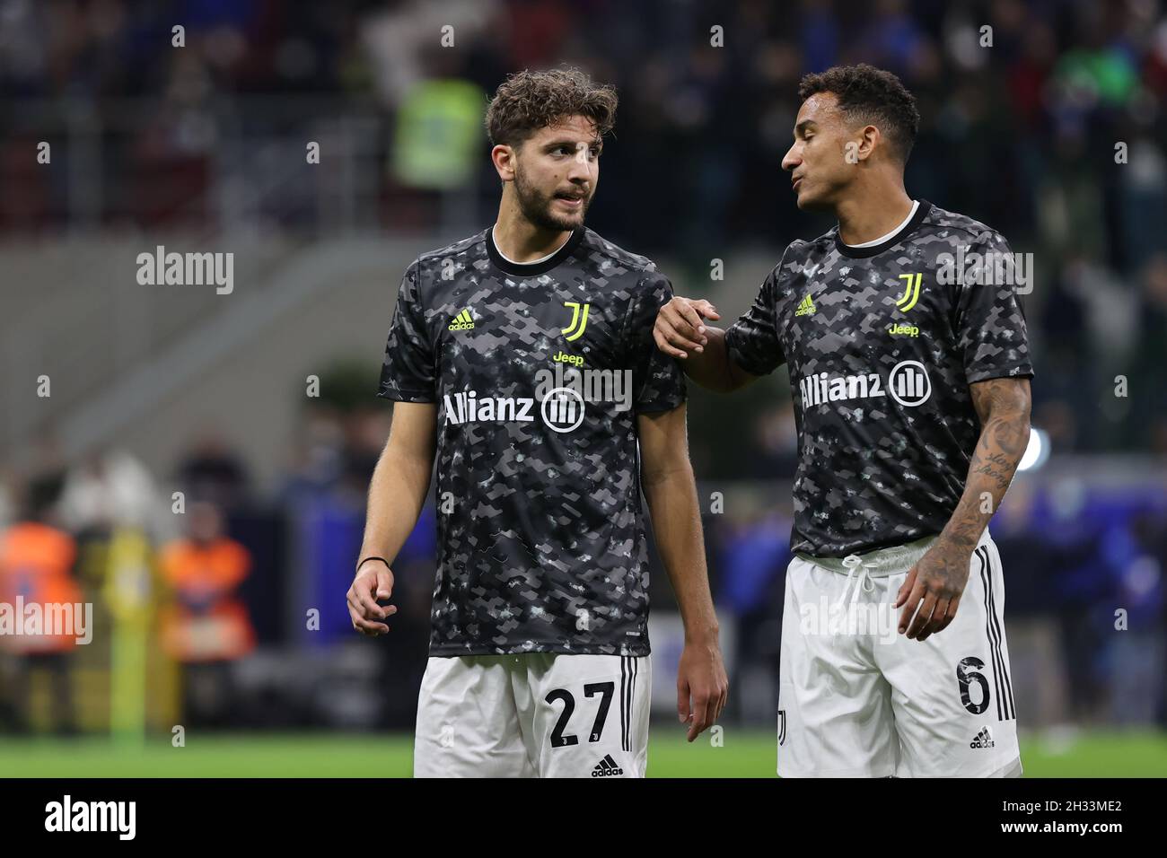 Manuel Locatelli of Juventus FC talks to Danilo of Juventus FC during the Serie A 2021/22 ...