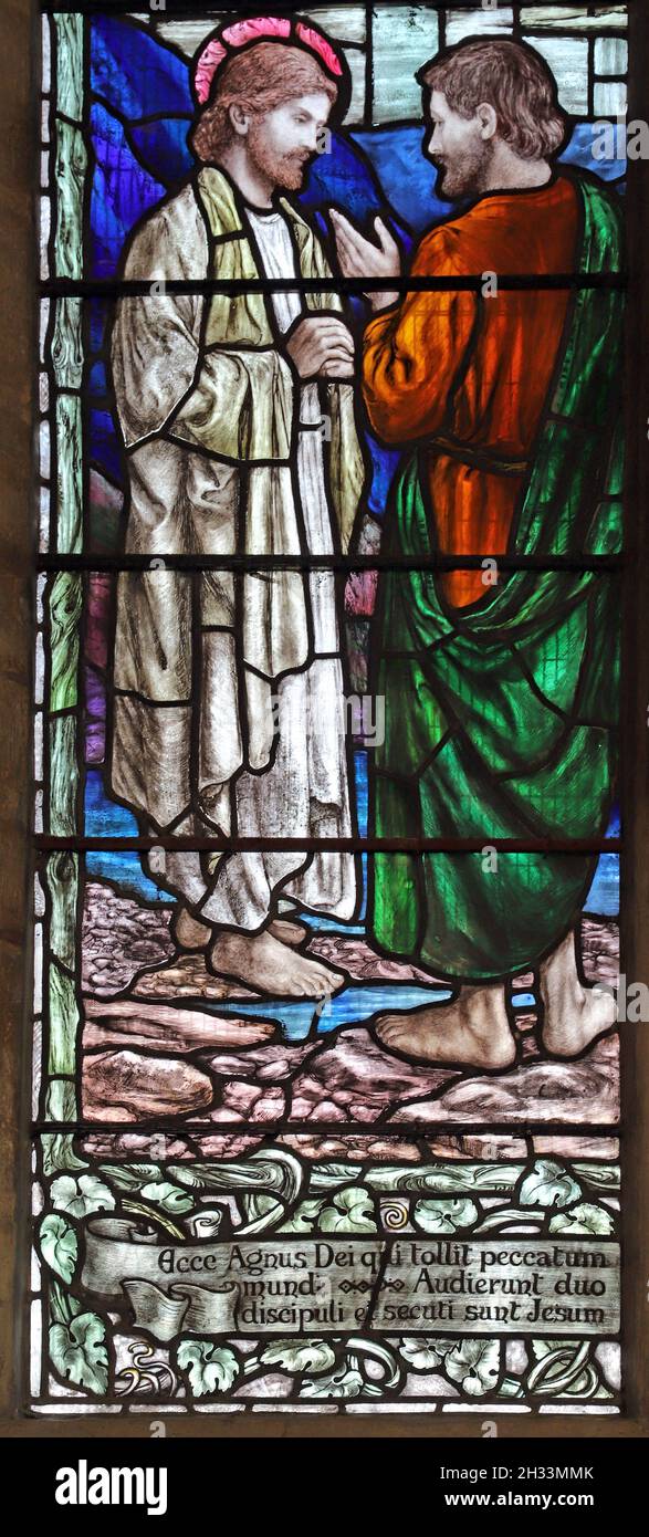 A stained glass window by Mary Lowndes depicting Jesus calling Andrew ...