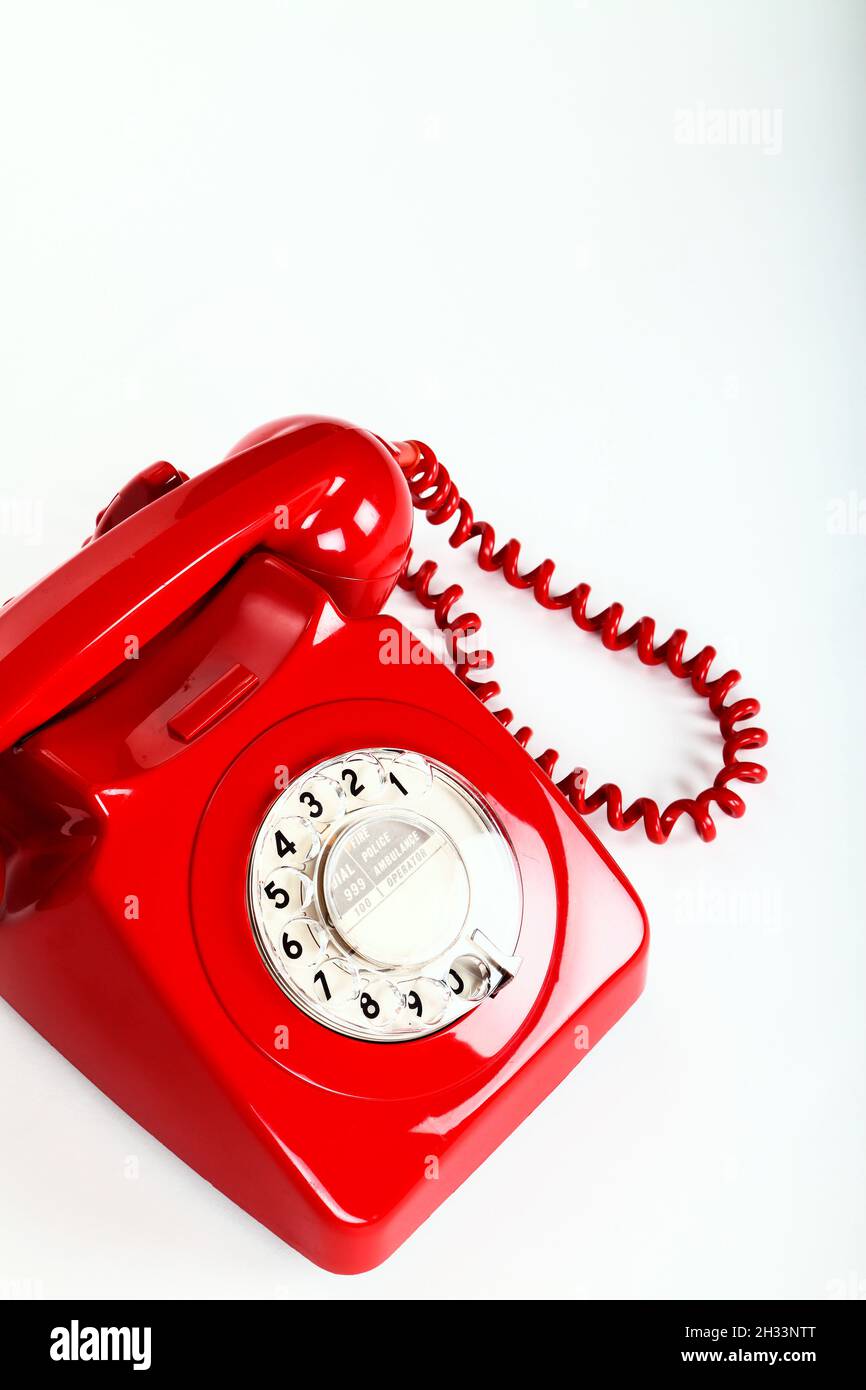 Old vintage GPO red telephone isolated on a white background Stock ...