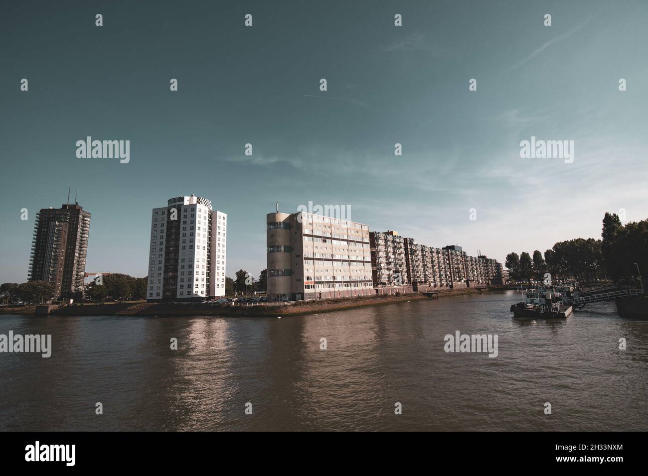 ROTTERDAM, NETHERLANDS - Sep 27, 2021: A beautiful view of a harbor ...