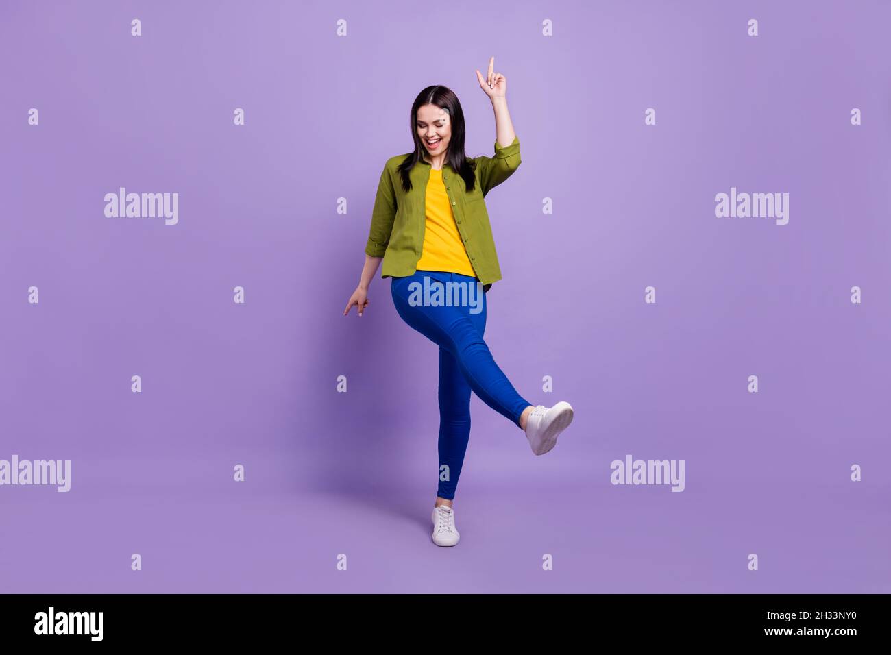 Full size photo of young excited girl happy positive smile have fun ...