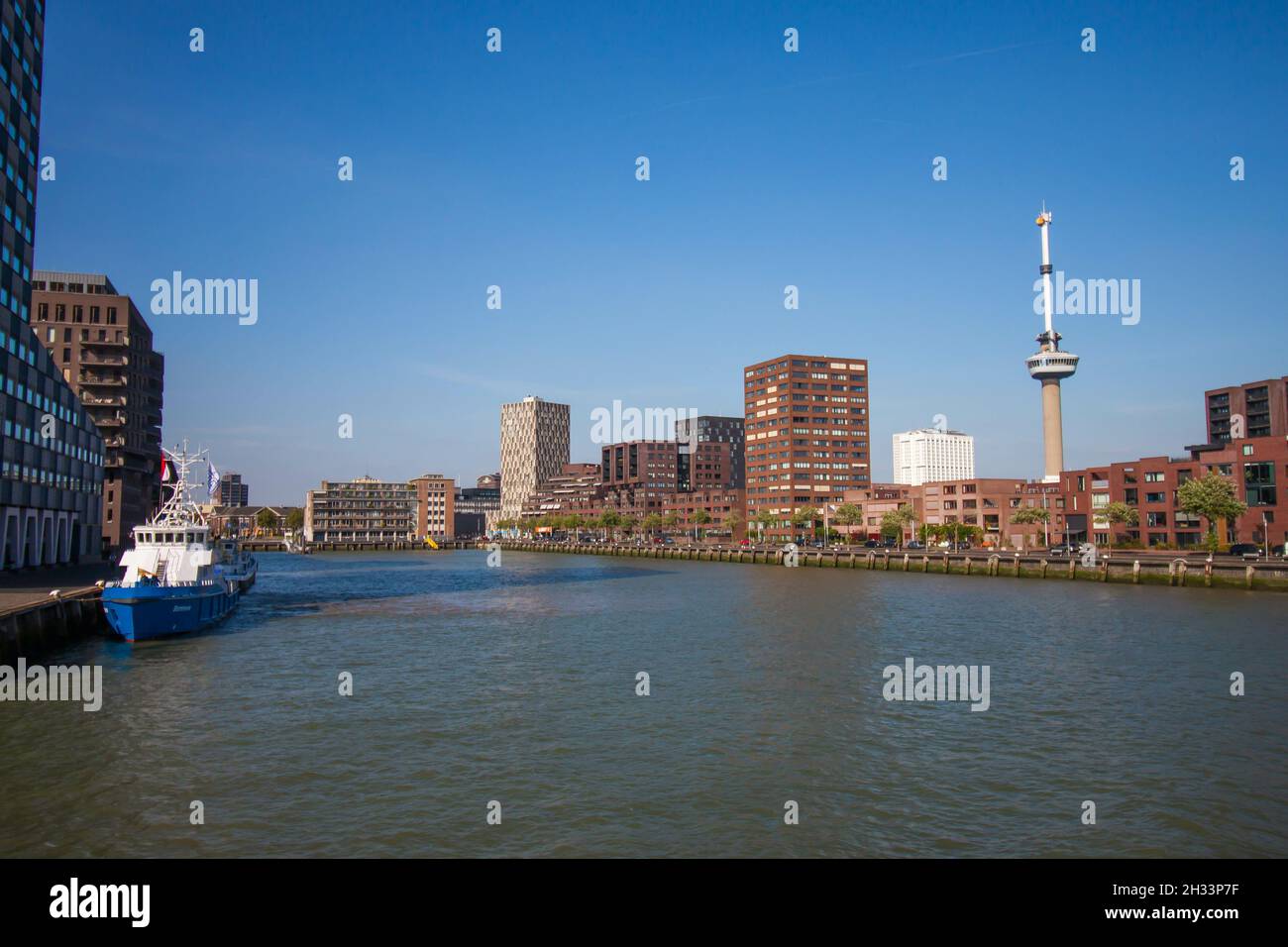 ROTTERDAM, NETHERLANDS - Sep 22, 2021: A beautiful view of a harbor ...