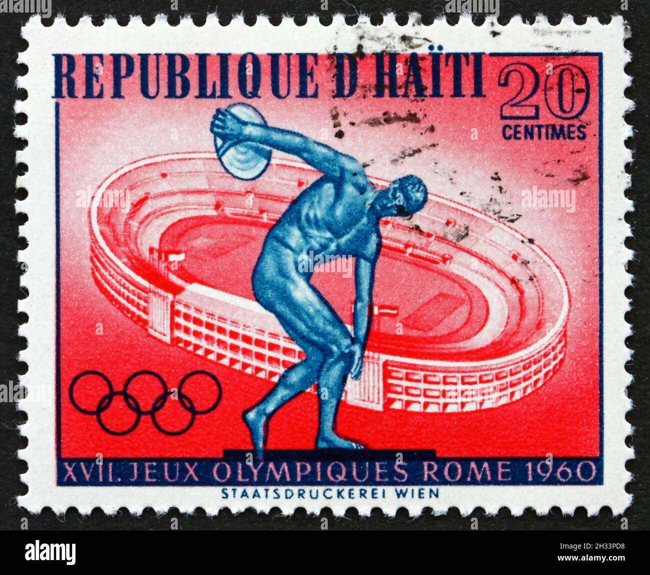HAITI - CIRCA 1960: a stamp printed in Haiti shows discus thrower and ...