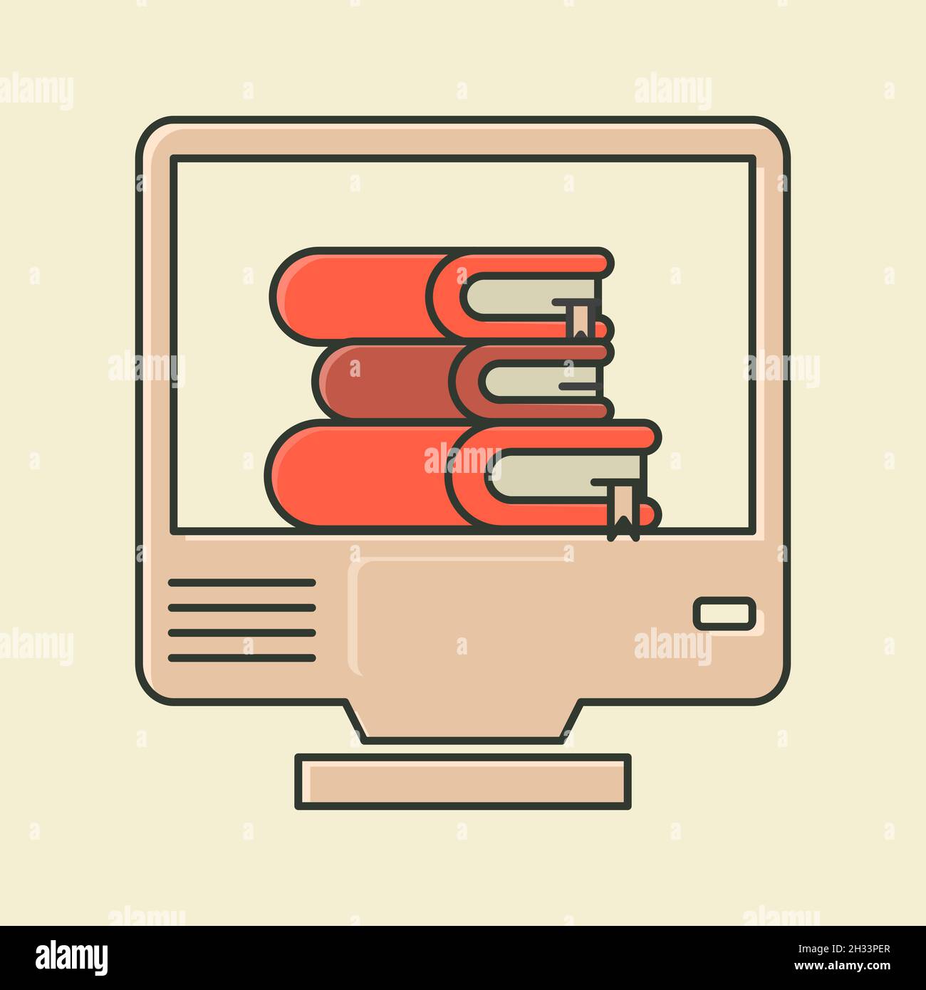 Computer with Books icon. Online learning, education, ebook concept ...