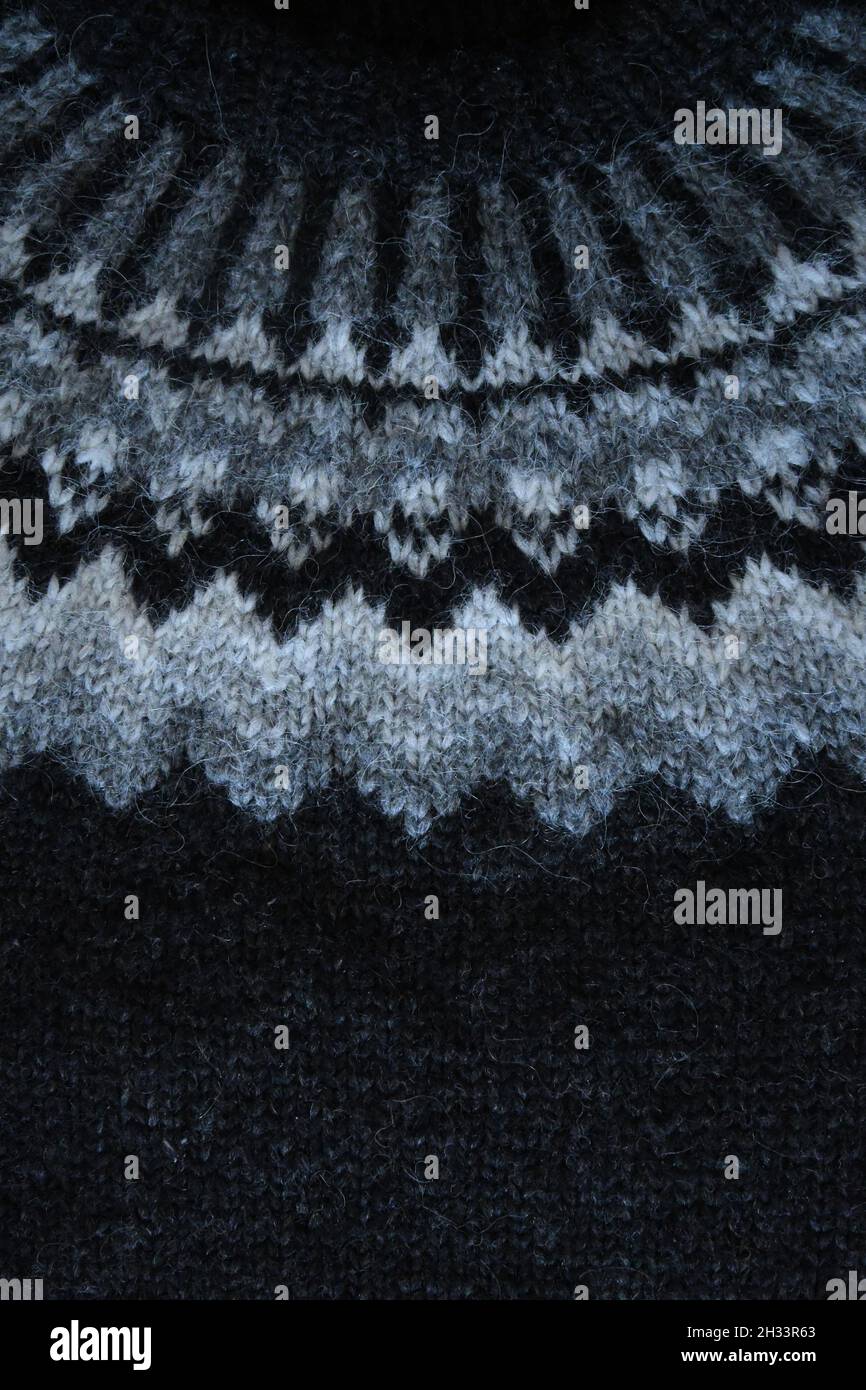 Traditional Icelandic wool sweater, called a lopapeysa. Close up of the ...