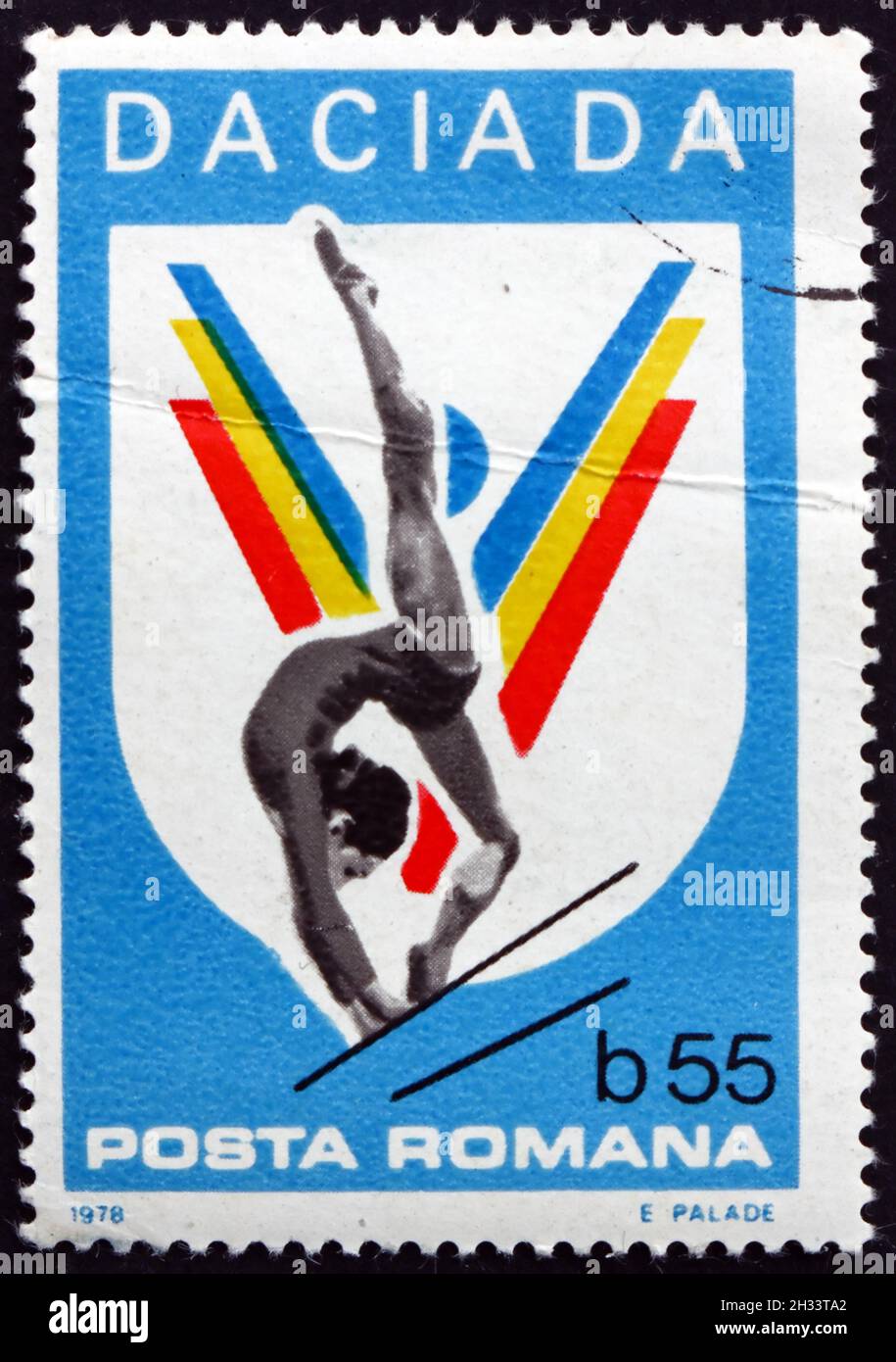 ROMANIA - CIRCA 1978: a stamp printed in Romania shows Woman Gymnast ...