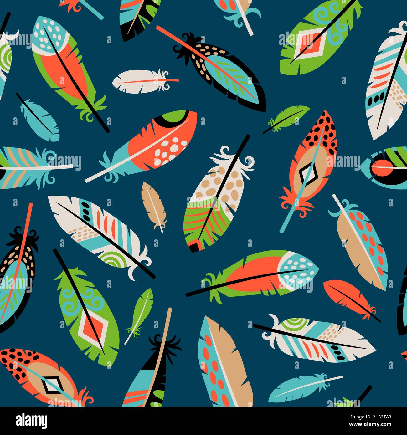 Seamless pattern with feathers on blue background Stock Vector Image ...