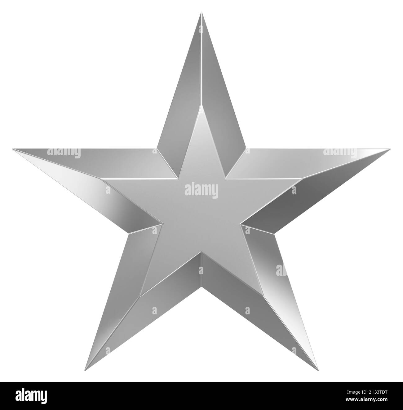 5 point star - Christmas Star - silver metal single isolated on white ...