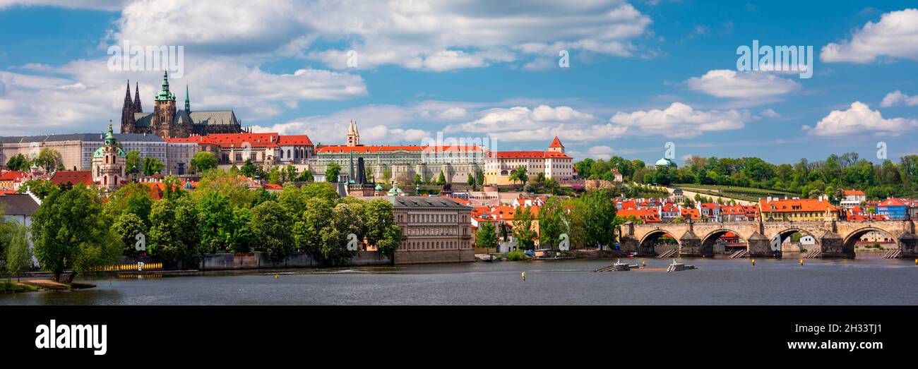 Prague scenic spring aerial view of the Prague Old Town pier ...
