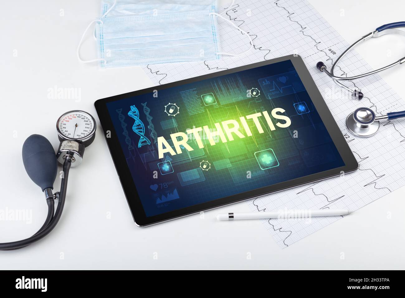 Tablet pc and medical stuff Stock Photo - Alamy