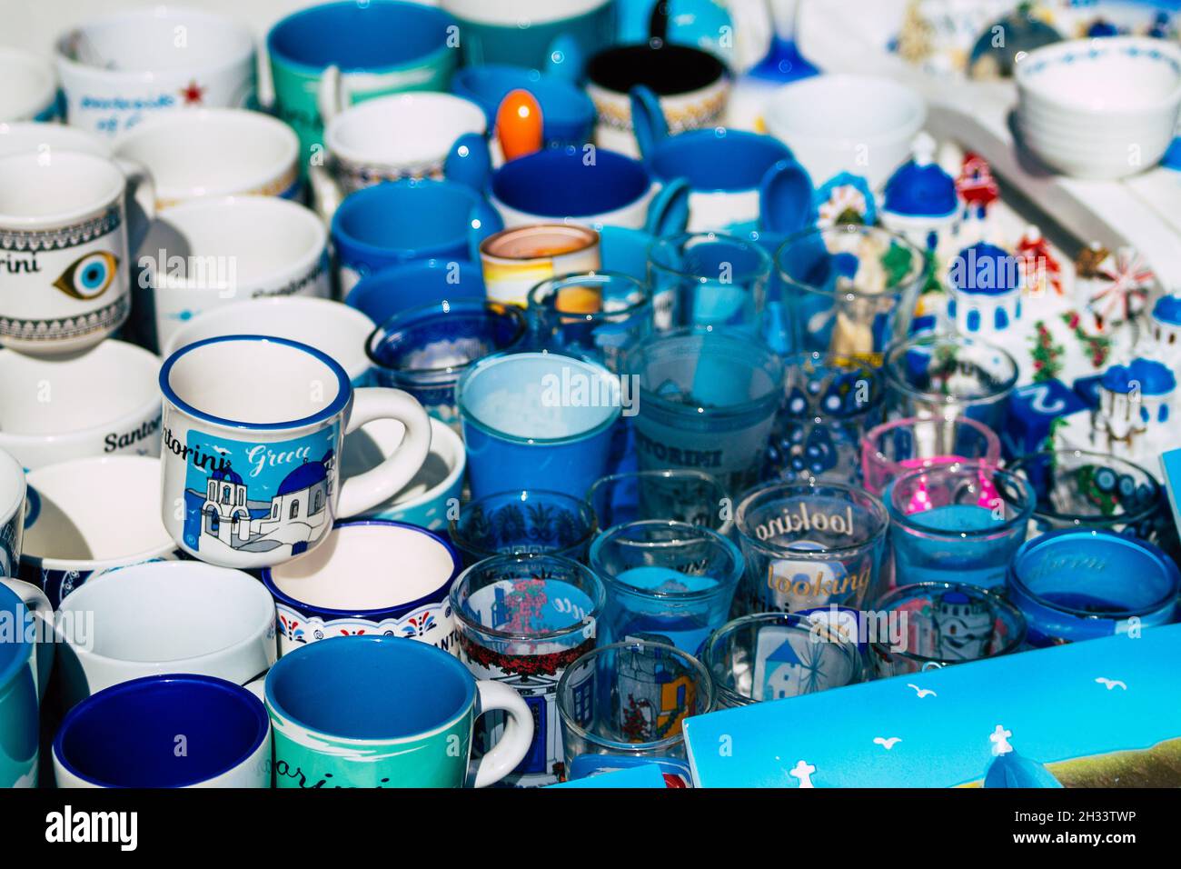 Santorini, Oia, Greece - October 24, 2021 Decorative objects ...