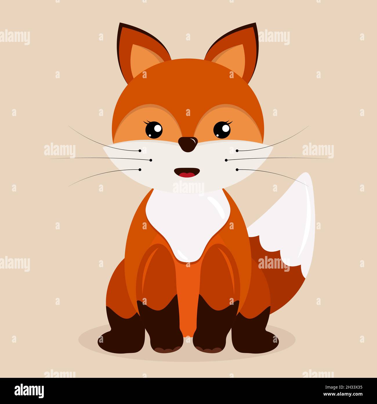 Cute fox with a fluffy tail sits on a light background Stock Vector ...