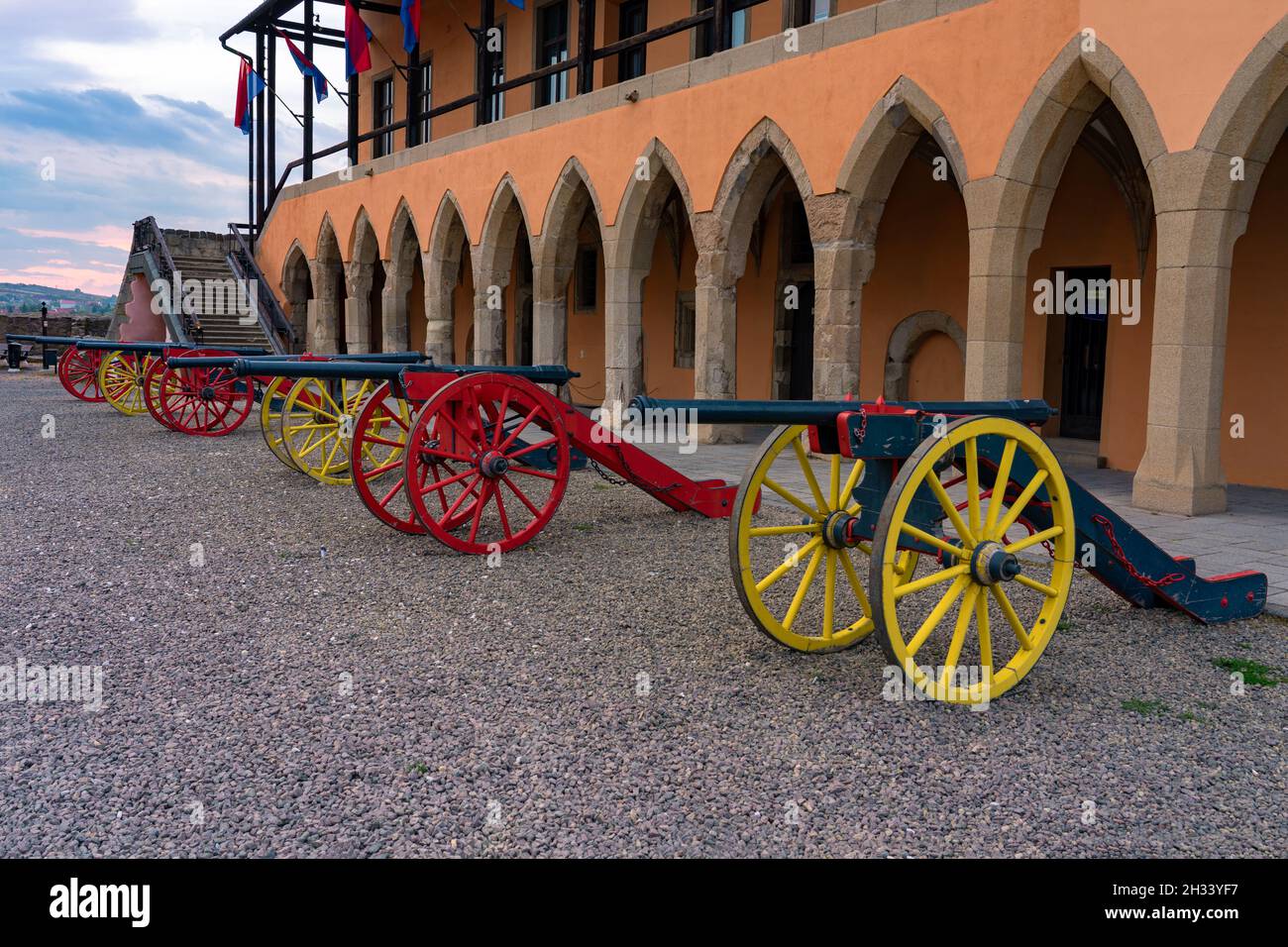 eger fort castle egri var Dobo Istvan inner court with orange building ...