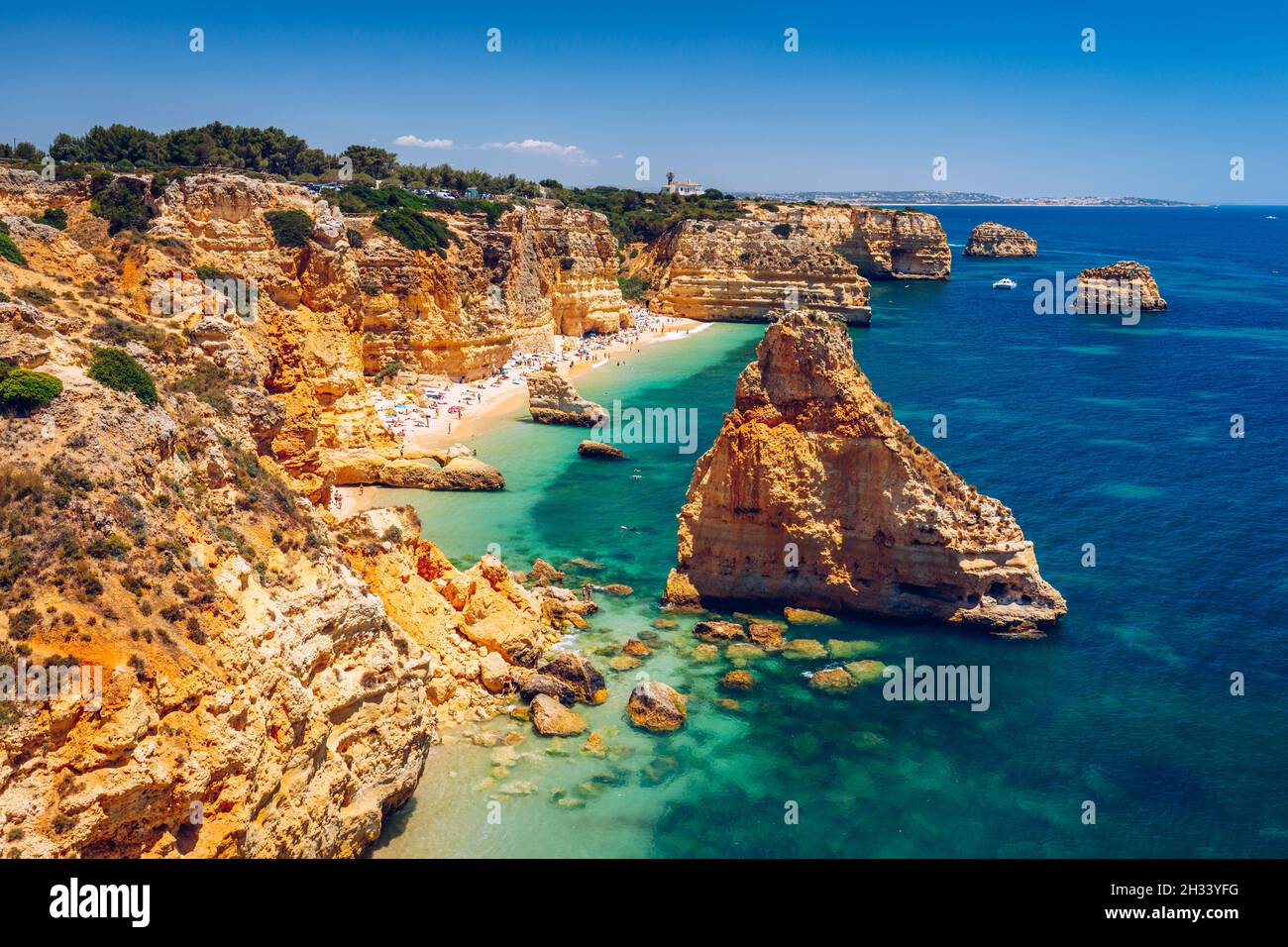 Praia da Marinha, beautiful beach Marinha in Algarve, Portugal. Navy ...