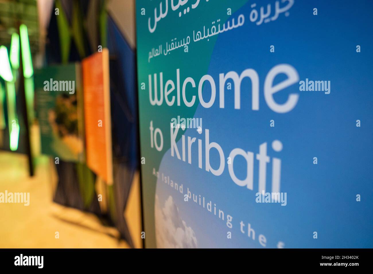 "10.21.2021 - Dubai, UAE - Kiribati Pavillon Welcome sign entrance in ...