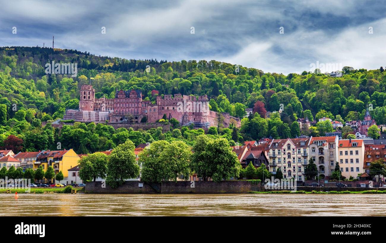 Heidelberg town with the famous old bridge and Heidelberg castle ...