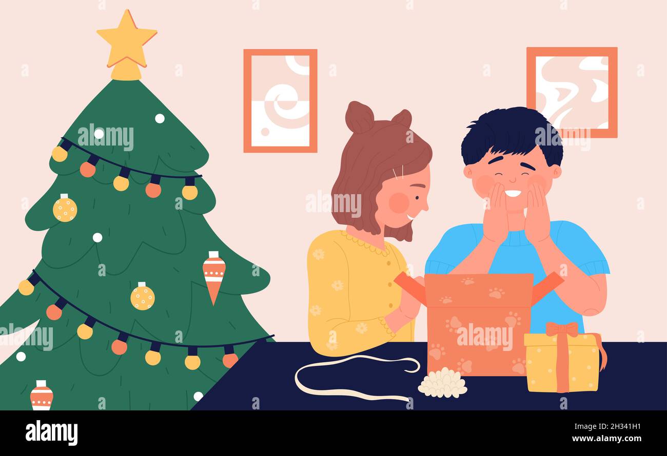 Baby opening box Stock Vector Images - Alamy