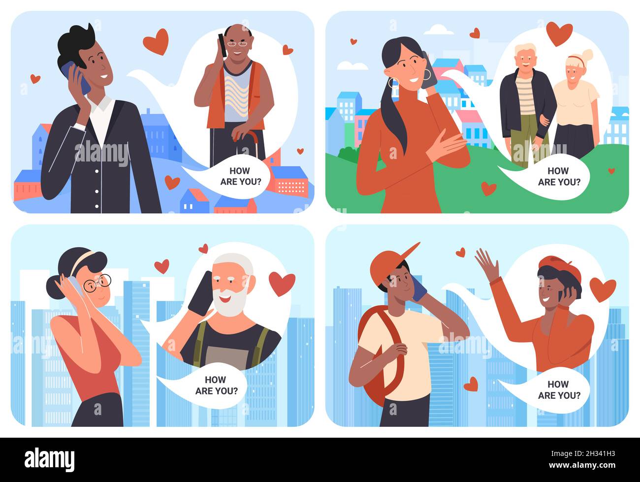 People call set, family communication vector illustration. Cartoon ...