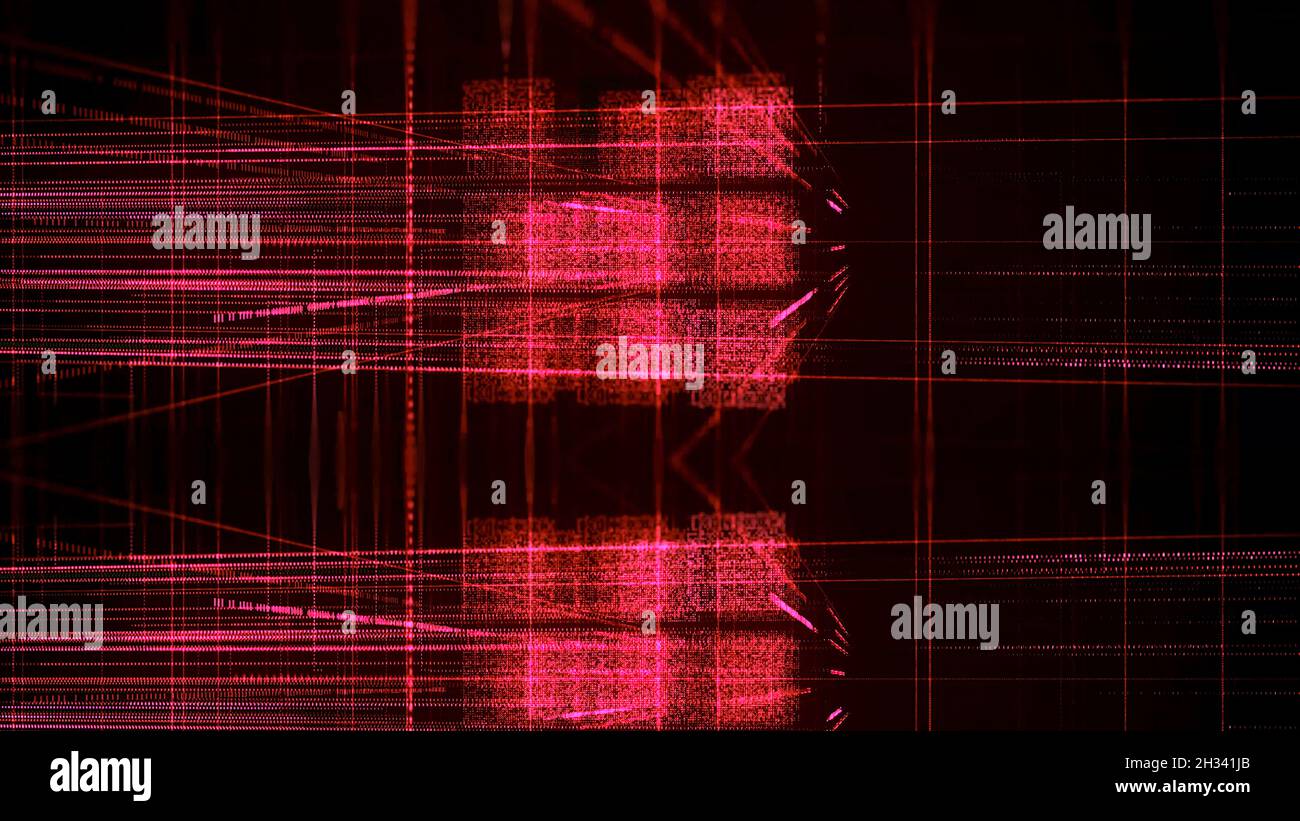 Neon cube projection on black background. Animation. 3D projection of ...