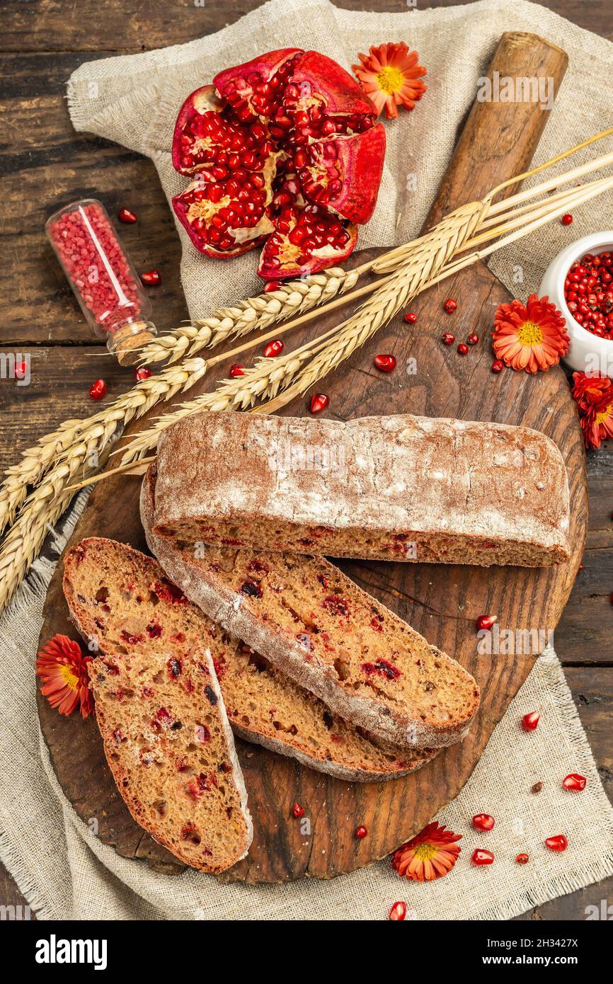 Whole grain bread with cranberry for holidays. Fresh homemade bakery ...