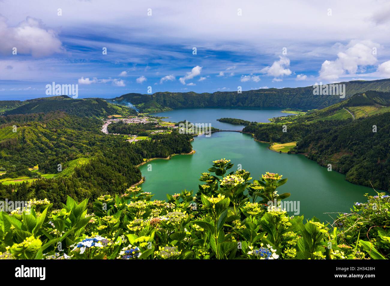 Beautiful view of Seven Cities Lake "Lagoa das Sete Cidades" from Vista ...