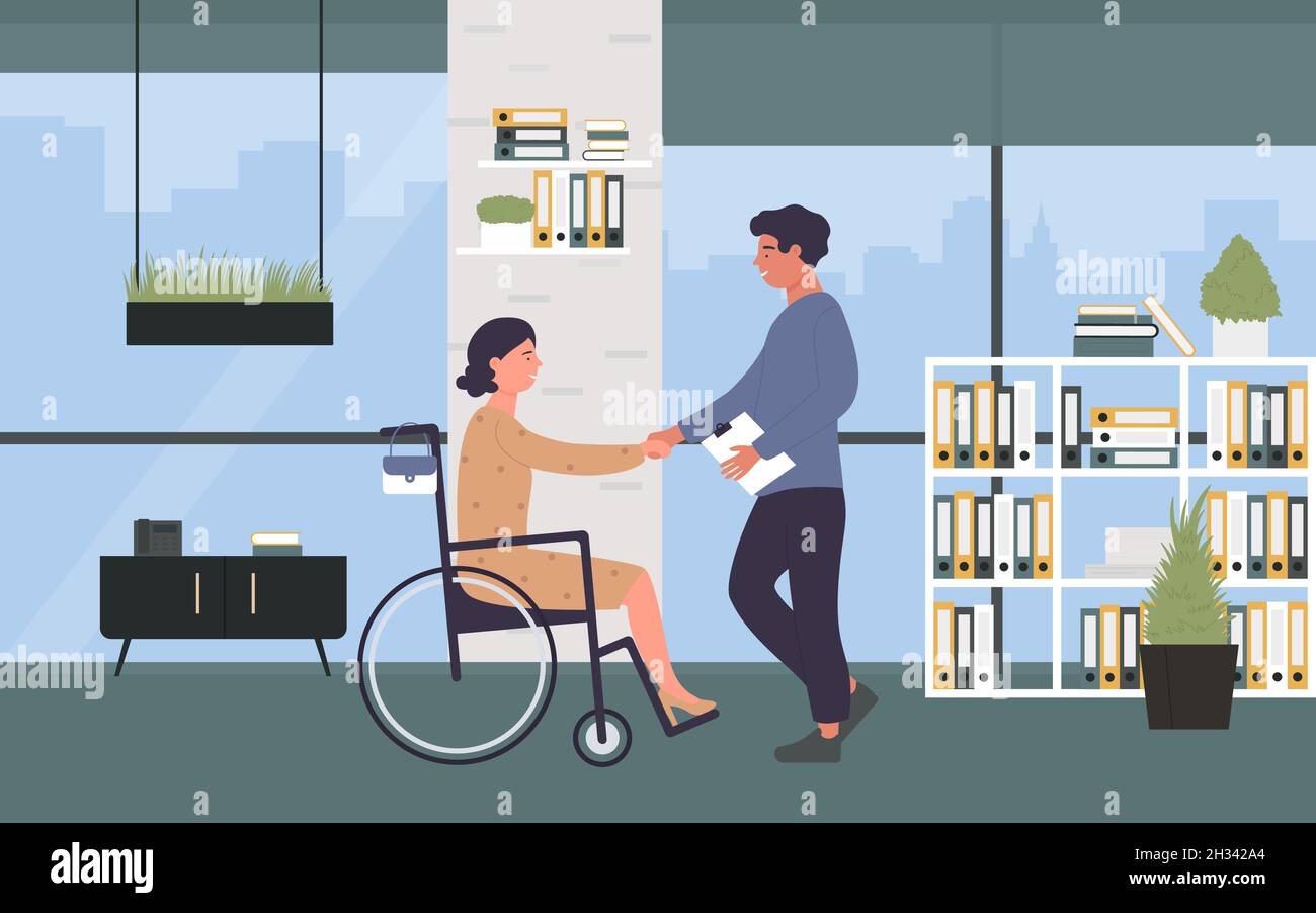 Work for disabled people, hiring vector illustration. Cartoon ...