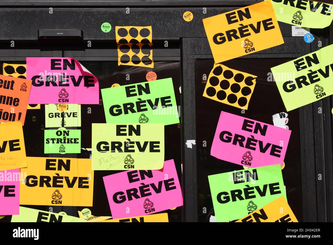 Posters with "Strike" marked on them by the powerful Confederation of ...