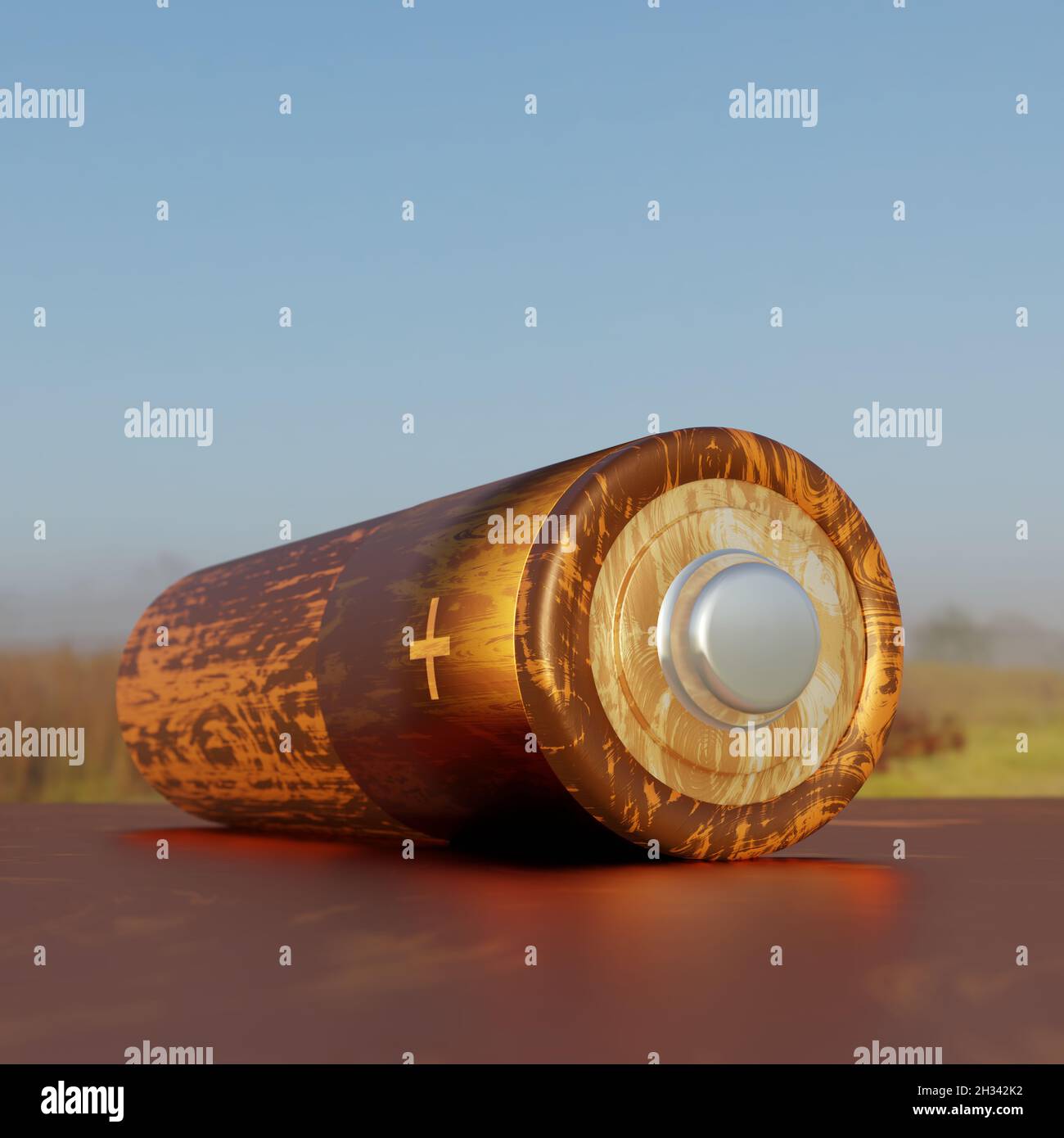 Wooden AA battery outdoors concept of new ecological energy sources ...