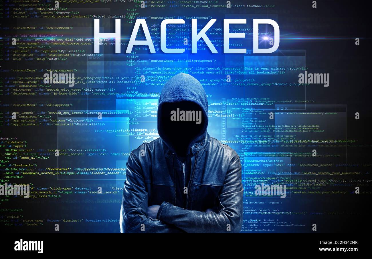 Faceless hacker on code background Stock Photo - Alamy